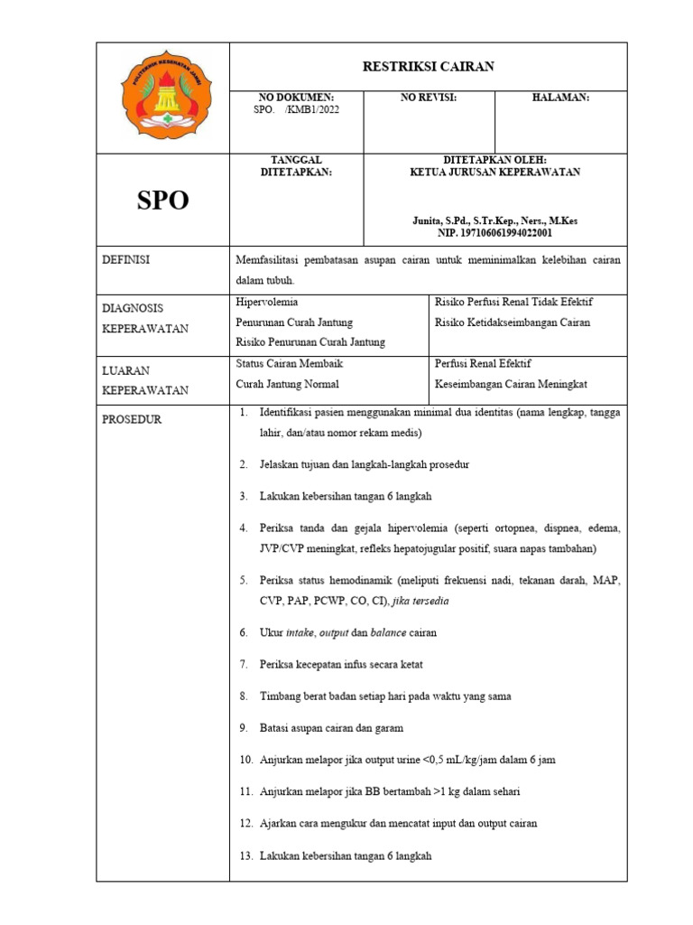 Sop Restriksi Cairan | PDF | Sains & Matematika