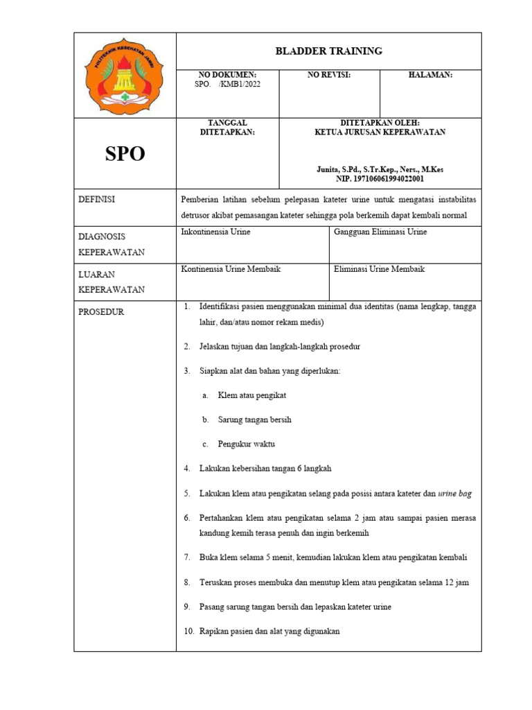 Sop Bladder Training | PDF