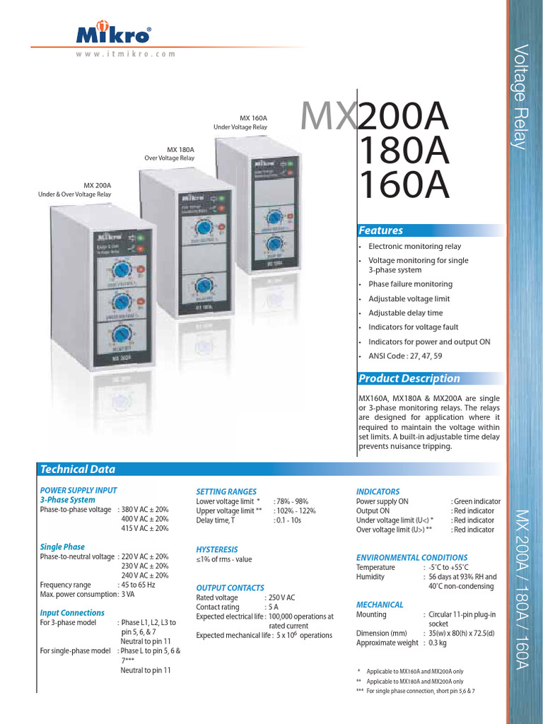 Catalogue Relay Protect Voltage Mikro MX200A | PDF | Relay ...