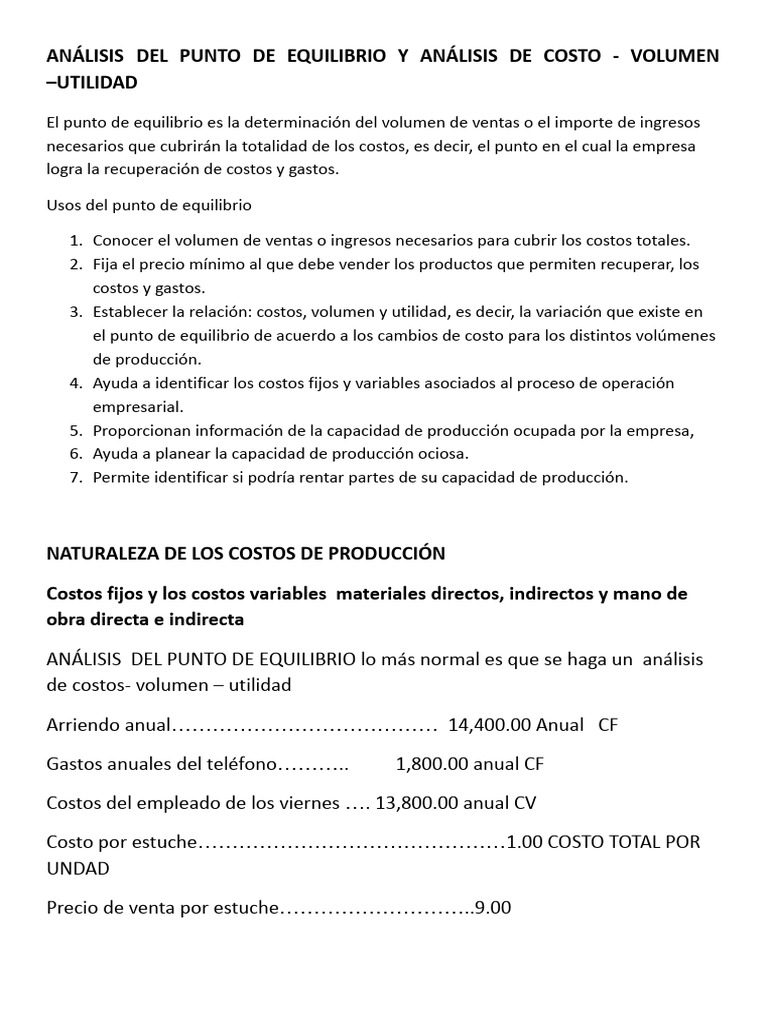 Análisis Del Punto de Equilibrio y Análisis de Costo | PDF | Business | Procesos de negocio