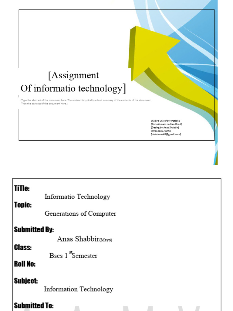 Assignment Of Information Technology About Generations Of Computer
