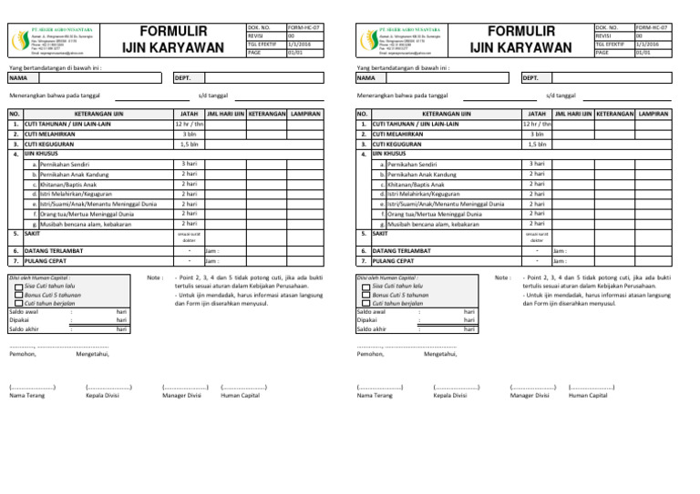 FORM-HC-07 (Formulir Ijin Karyawan) | PDF