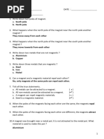 Grade 3 Magnetism Worksheet | PDF | Magnet | Magnetism