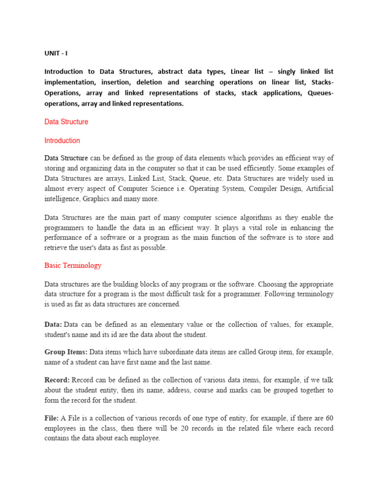 R20CS700OE-Data-Structures Material | PDF | Queue (Abstract Data Type) | Data Management