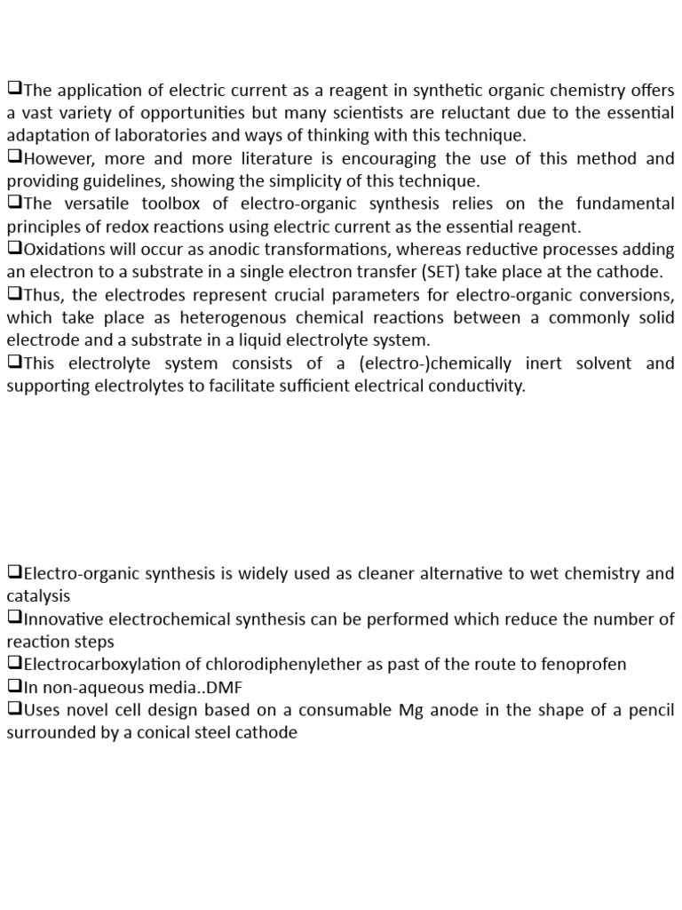 Electro-Organic Synthesis | PDF | Electrochemistry | Redox