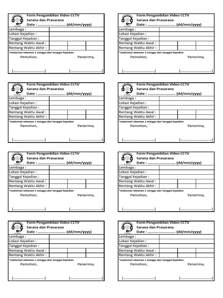 Form Pengajuan Permohonan Data CCTV | PDF