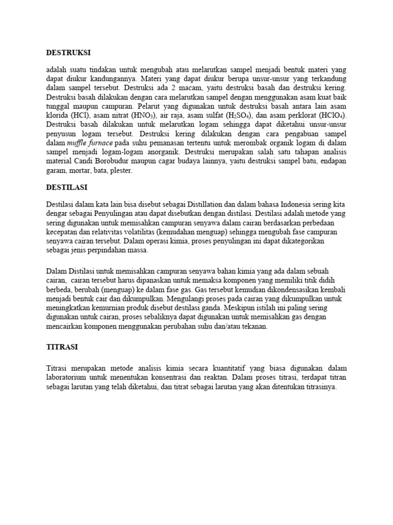 Kumpulan Tahap Destruksi, Destilasi, Titrasi | PDF