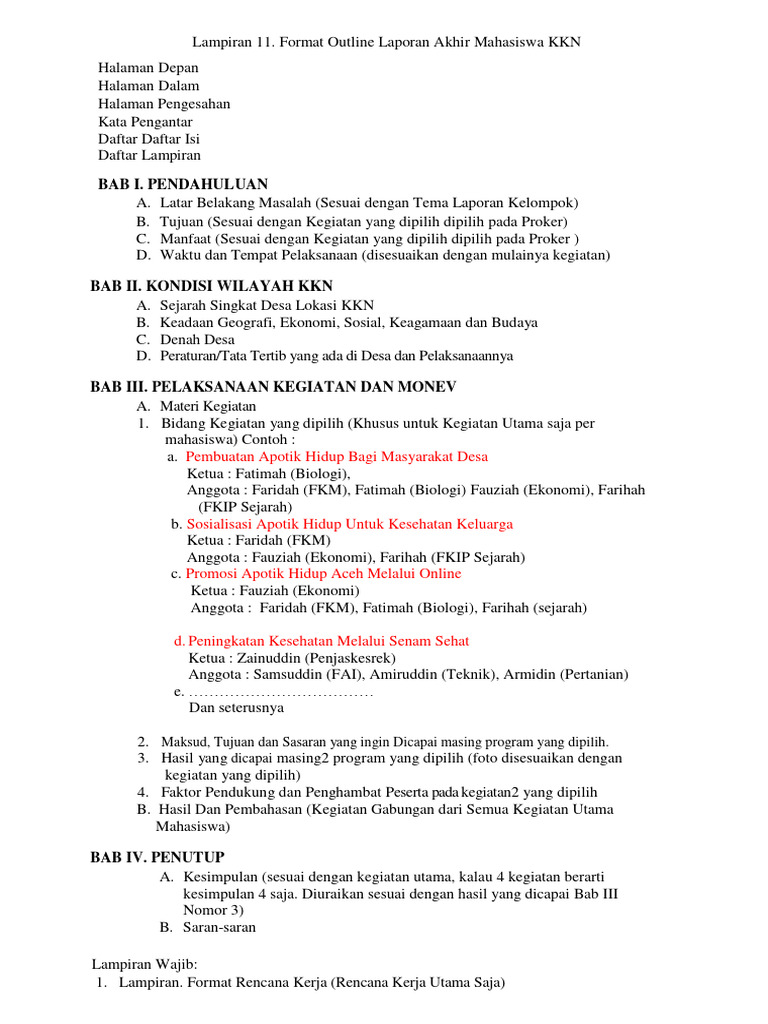 Contoh Format Laporan KKN | PDF