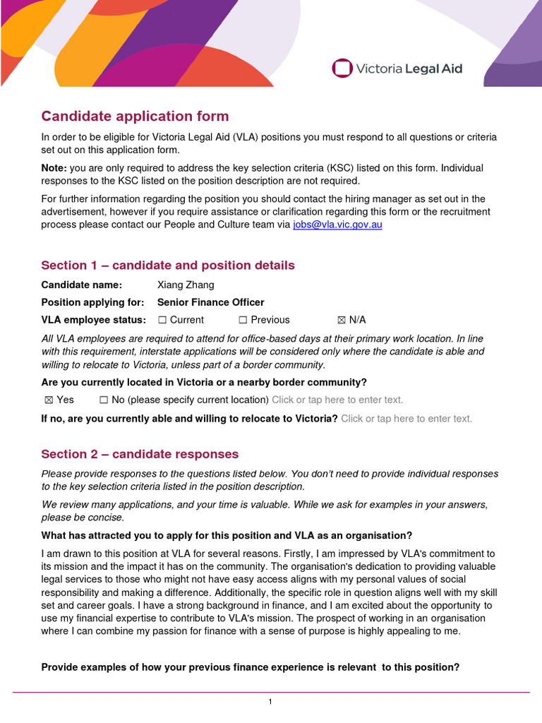 Candidate Application Form - Senior Finance Officer | PDF | Risk | Risk ...