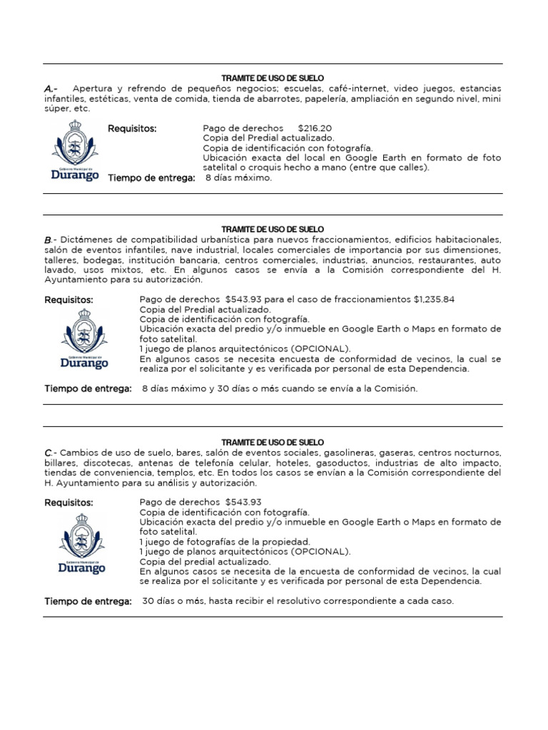 Requisitos Usos de Suelo ABC 2017 | PDF | Tecnología