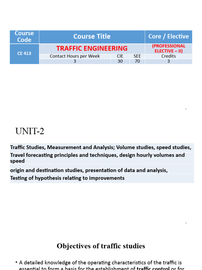 UNIT-2 Traffic Engg | PDF | Forecasting | Traffic