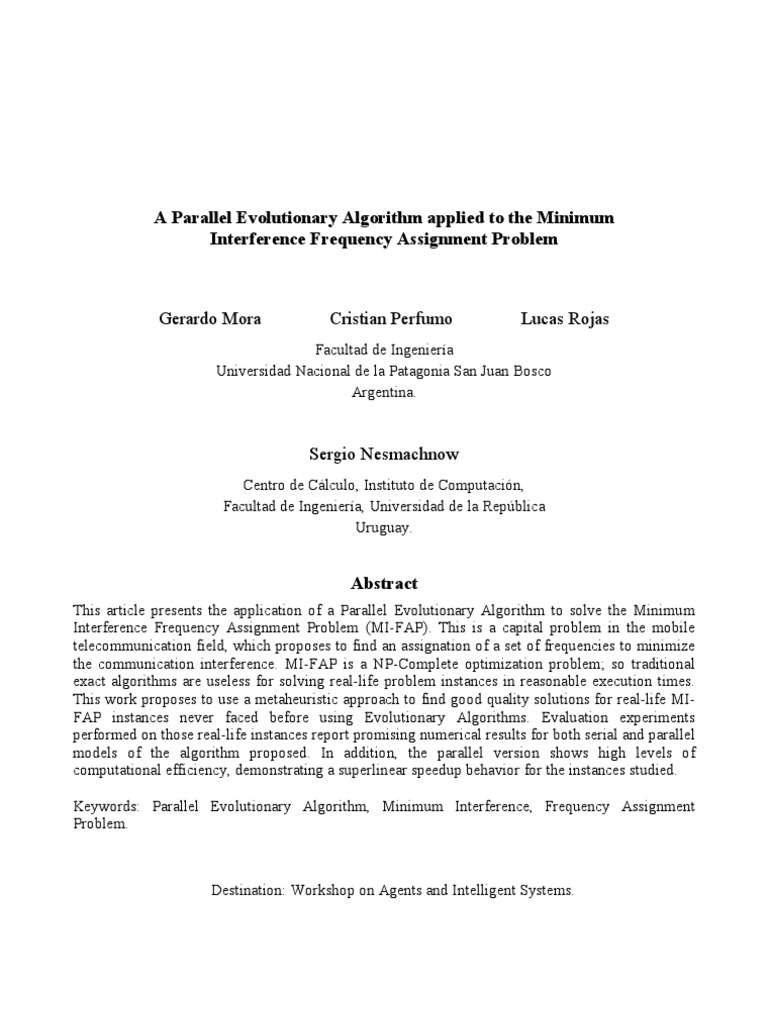 A Parallel Evolutionary Algorithm Applied To The Minimum Interference Frequency Assignment ...