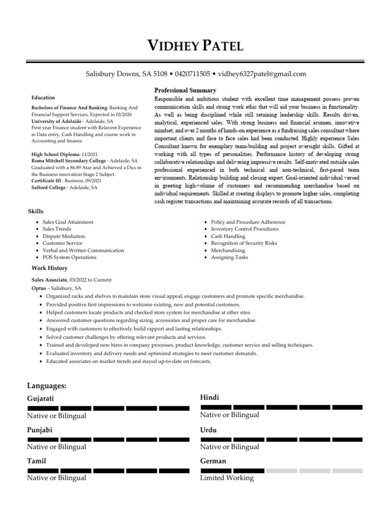 Vidhey Patel Resume | PDF | Sales | Consultant
