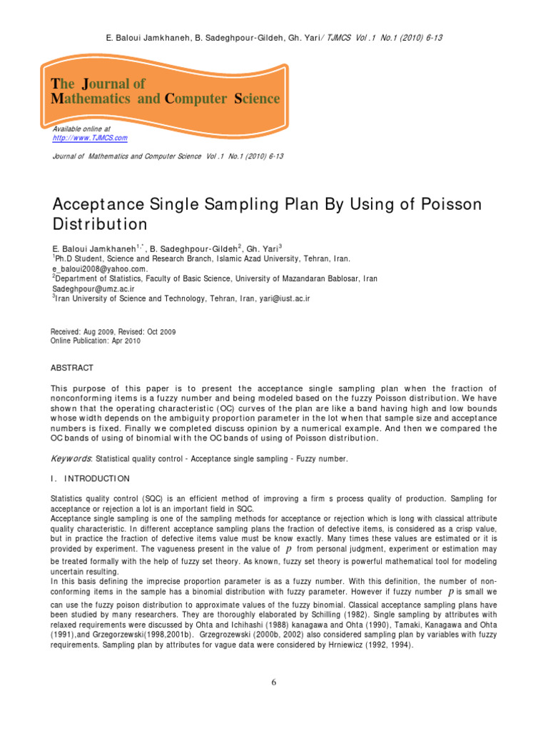 Vol1 - Iss1 - 6 - 13 - Acceptance - Single - Sampling - Plan - by - Using - of - Poisson ...