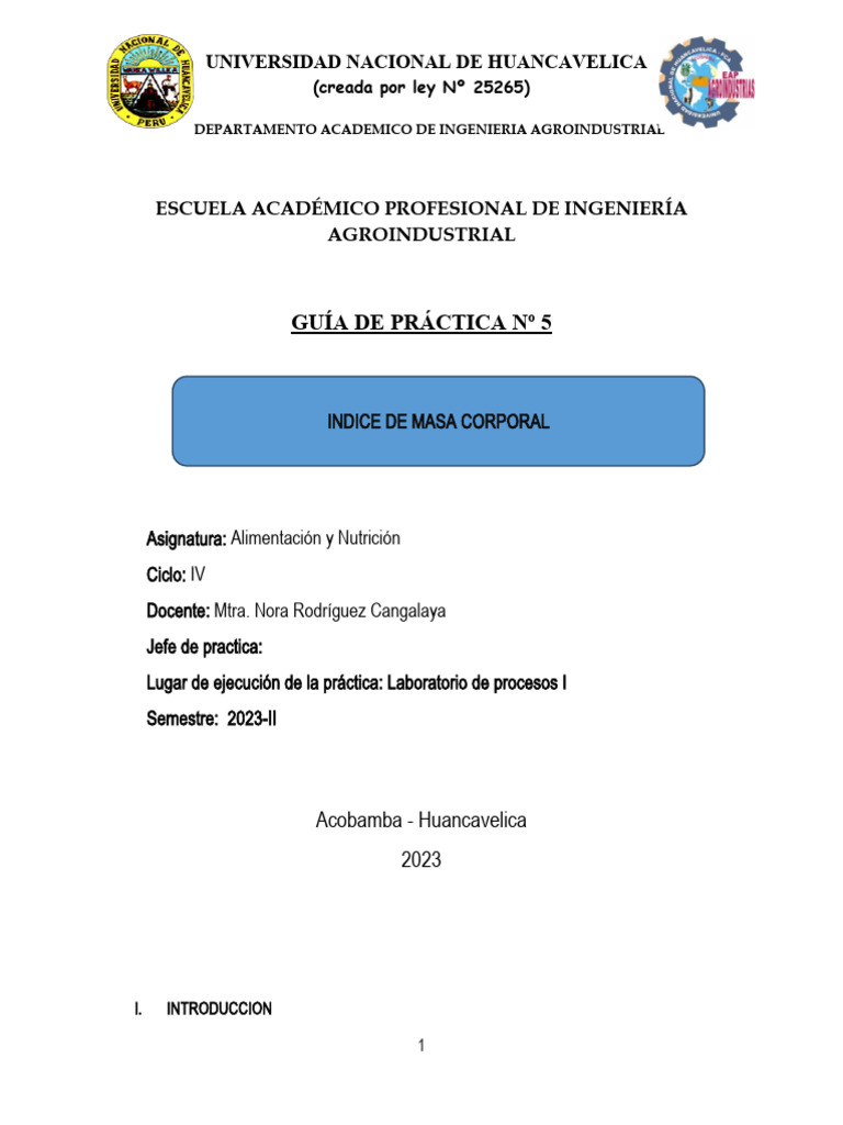 Practica N° 5 Indice de Masa Corporal | PDF | Índice de masa corporal | Nutrición