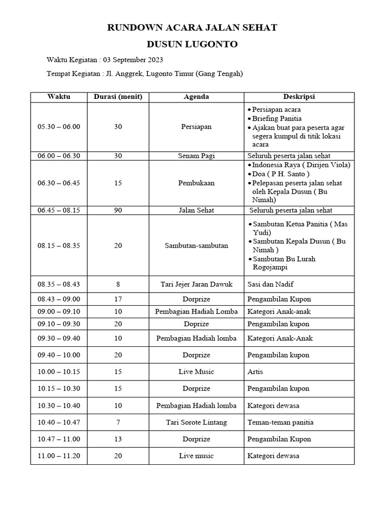 Rundown Acara Jalan Sehat | PDF