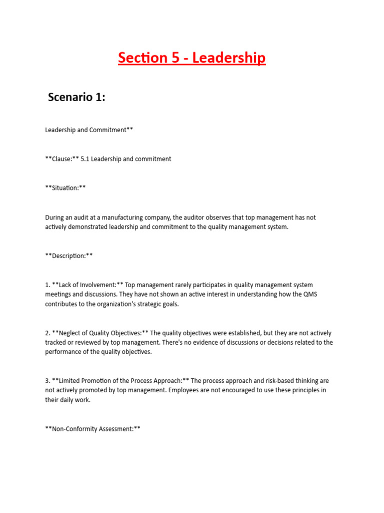 Audit Scenarios - Section 5 | PDF | Iso 9000 | Quality Management