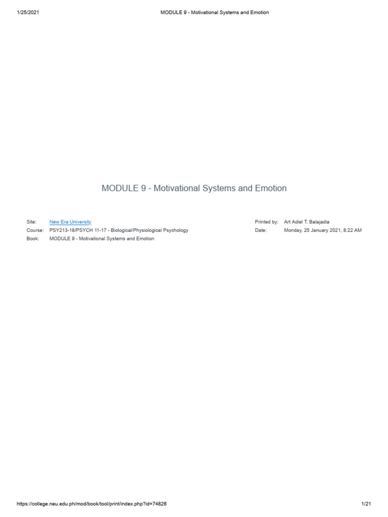 MODULE 9 - Motivational Systems and Emotion | PDF | Emotions | Limbic System