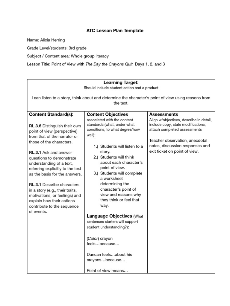 3 Day Lesson Plan | PDF | Narration | Teachers