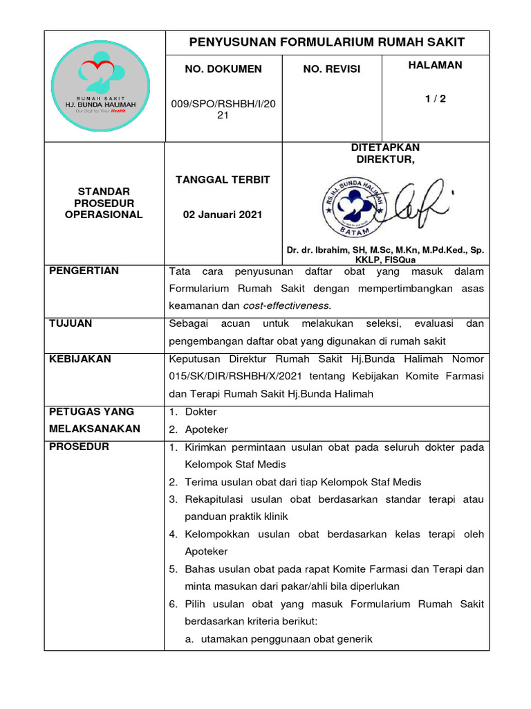 Spo Penyusunan Formularium Rumah Sakit | PDF | Pengembangan Diri | Kesehatan Holistik