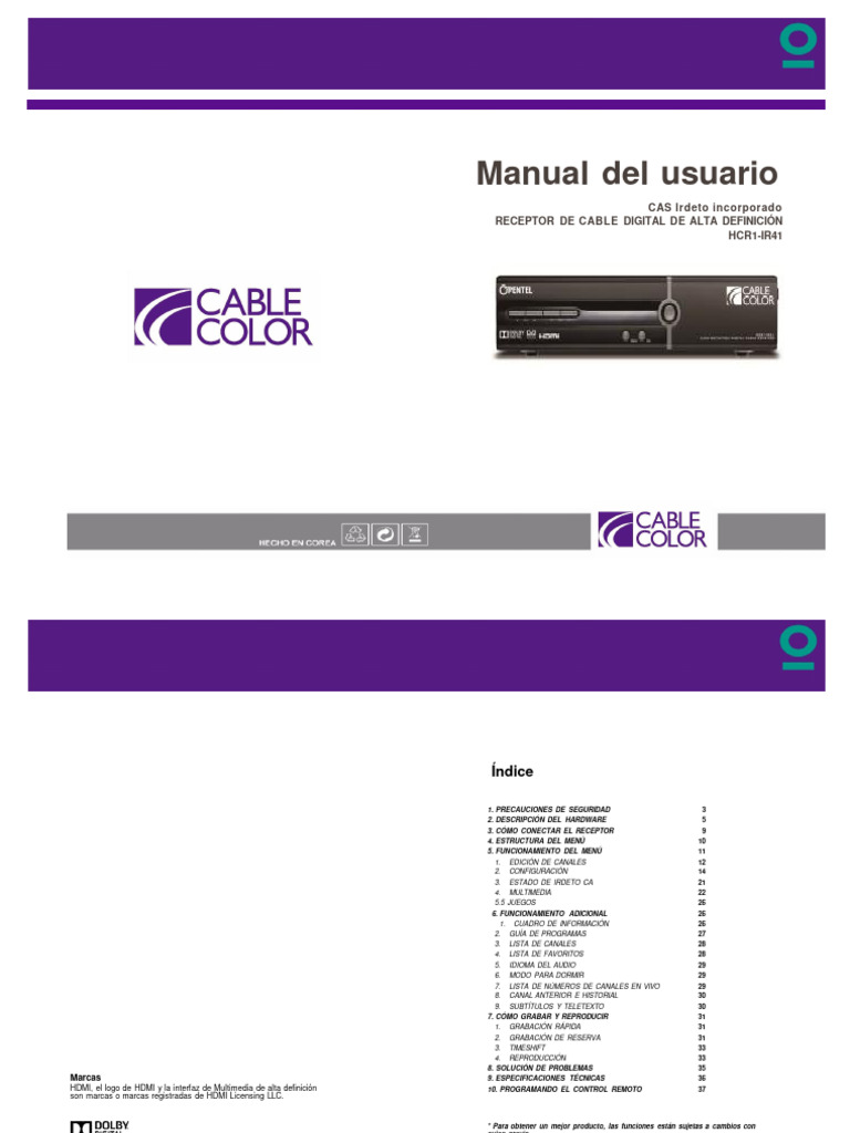 Manualde HCR1-IR41 | PDF | Hdmi | Enchufes y tomas de corriente alterna