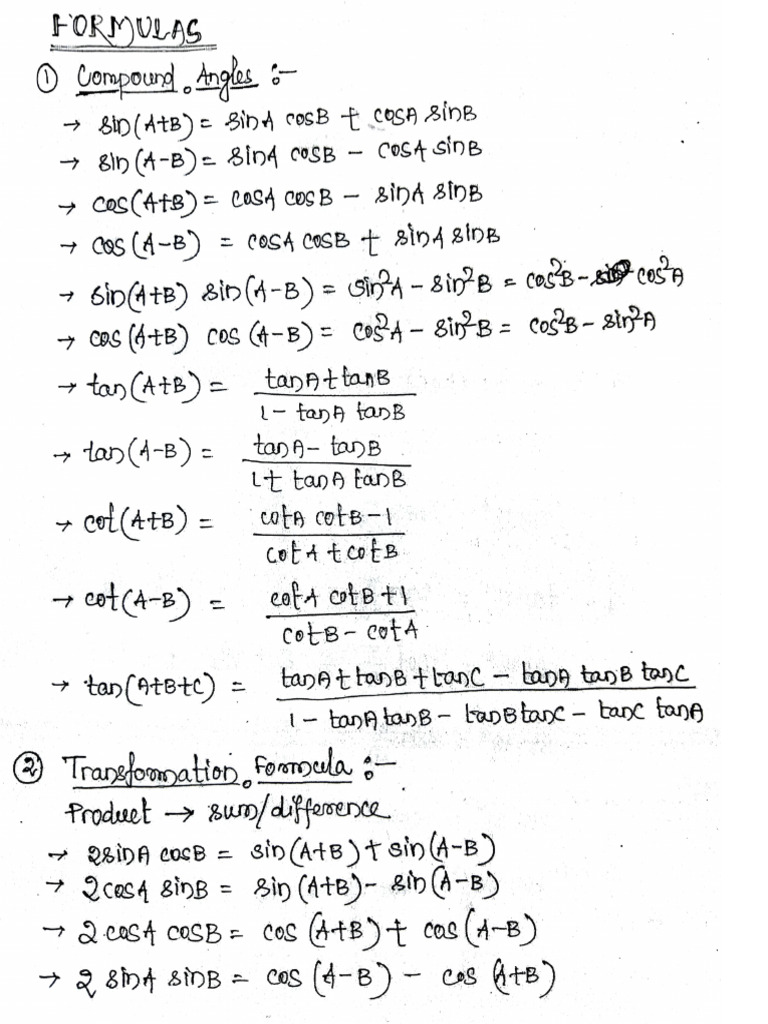 Trigonometry Formulae Pdf