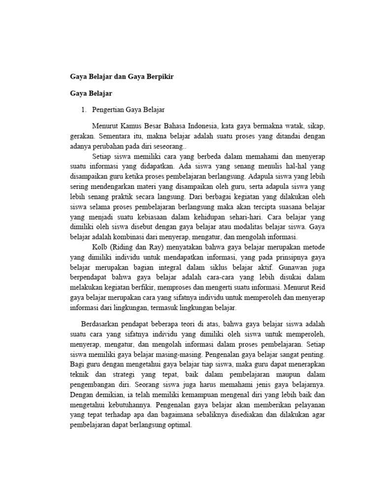 Gaya Belajar Dan Gaya Berpikir | PDF