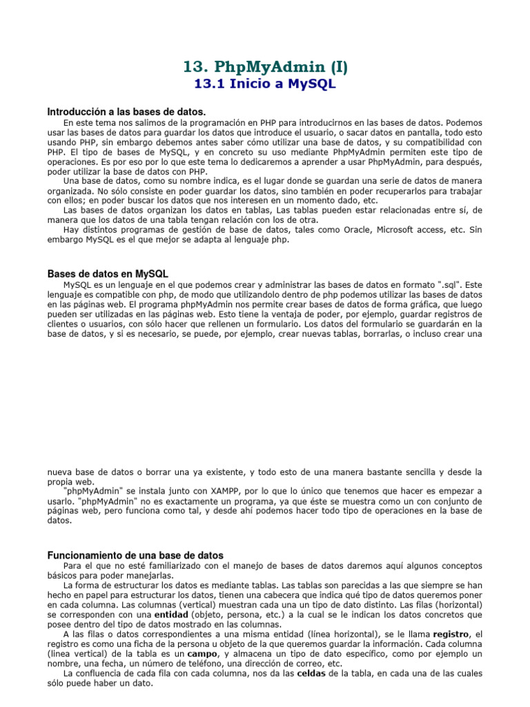 Guía de Inicio a PhpMyAdmin y MySQL | PDF | Mi sql | Php