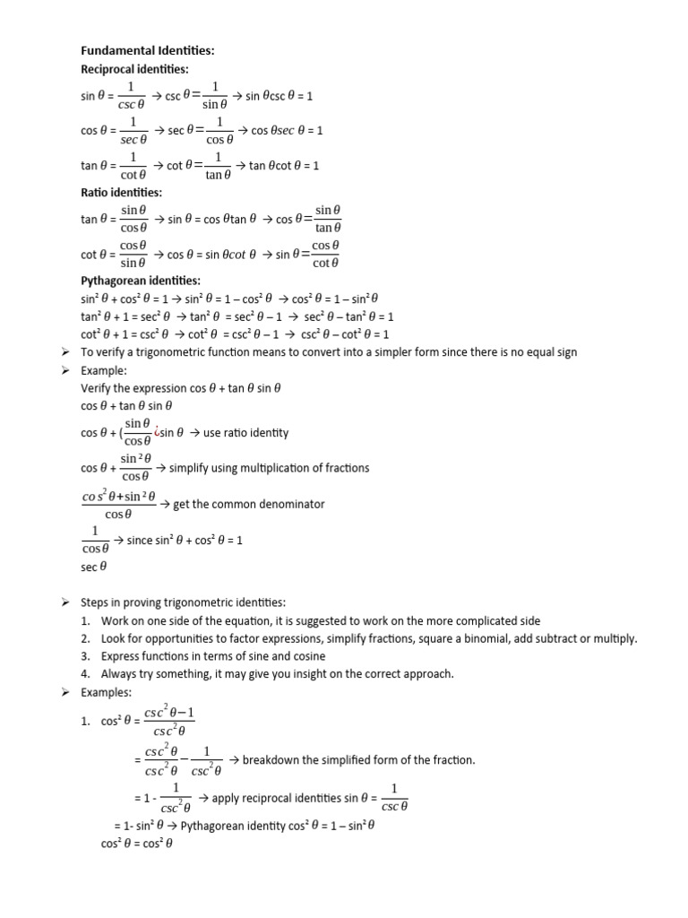 Fundamental Identities Activities Pdf Trigonometric Functions Mathematical Objects 