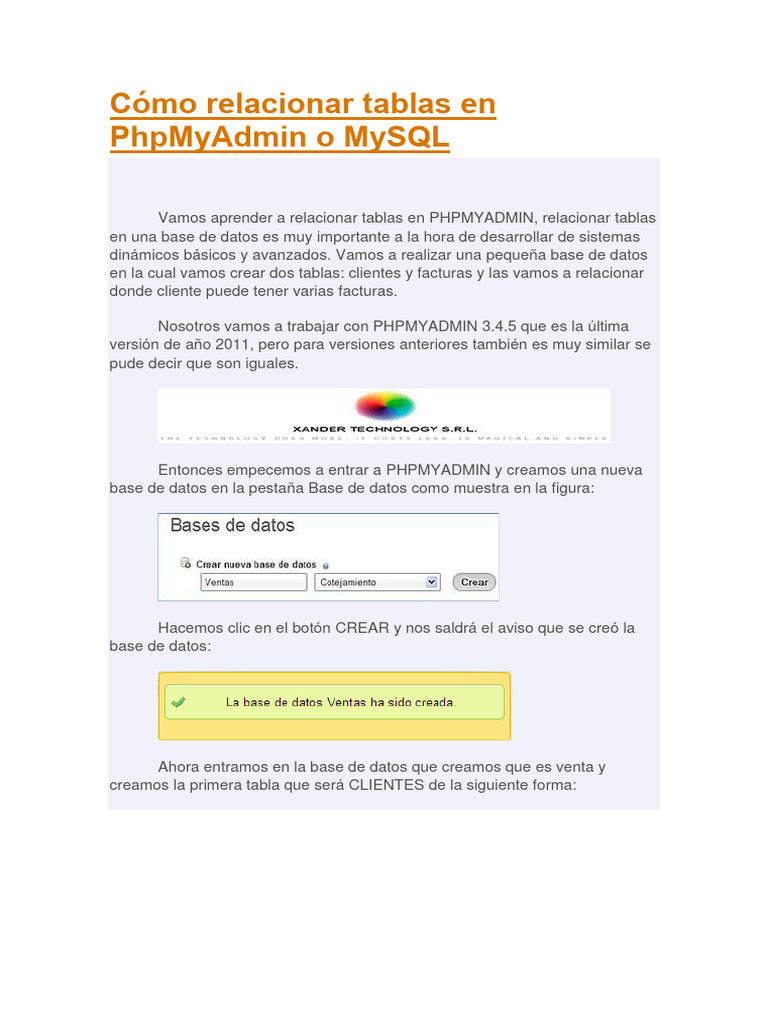 Cómo Relacionar Tablas en PhpMyAdmin o MySQL | PDF | Informática | Software