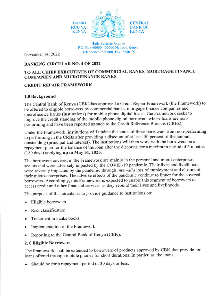 Banking Circular No. 4 of 2022 On Credi Repair Framework | PDF