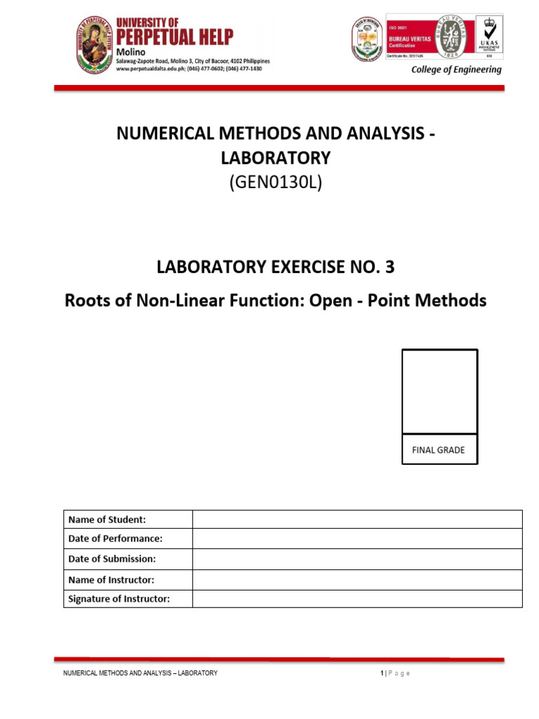 NM Laboratory 3 Roots of Non Linear Functions Open Methods | PDF | Nonlinear System | Equations