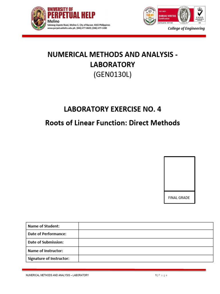 NM Laboratory 4 Roots of Linear Function Direct Methods | PDF | Matrix (Mathematics) | Numerical ...