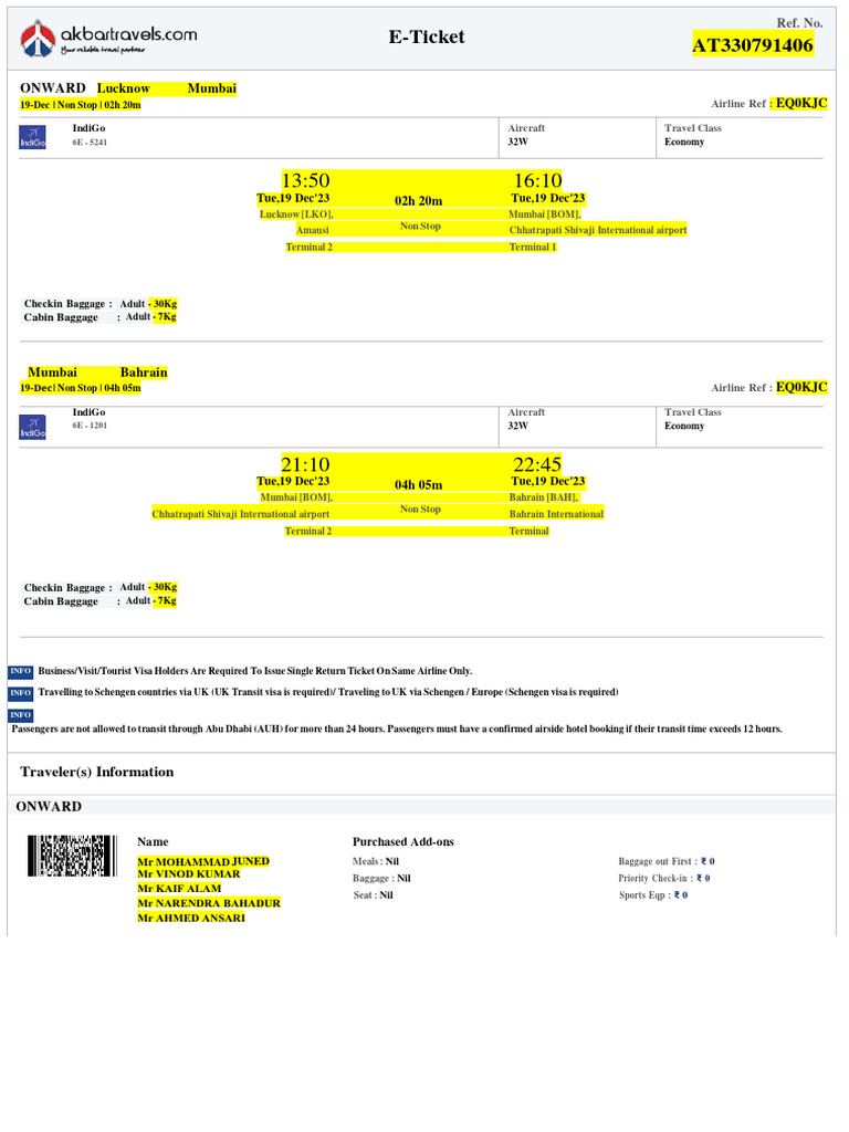 TKT Bahrain 19dec | PDF | Aviation | Transport