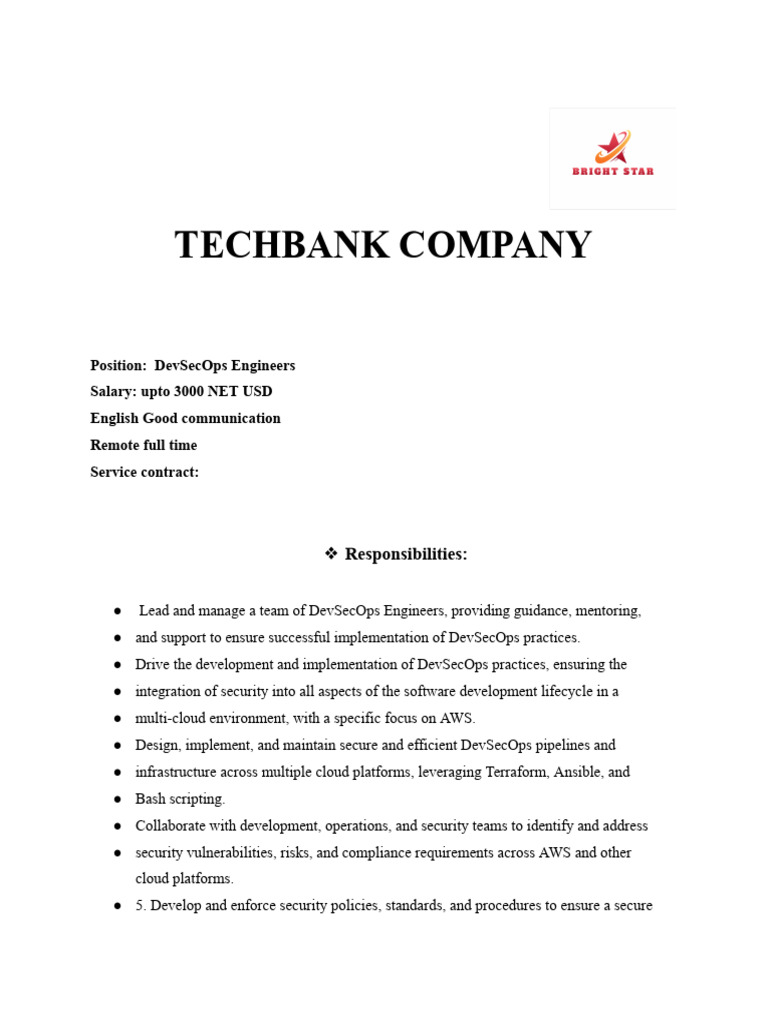 DevSecOps Engineer - Remote - TECHBANK | PDF | Computer Security | Security