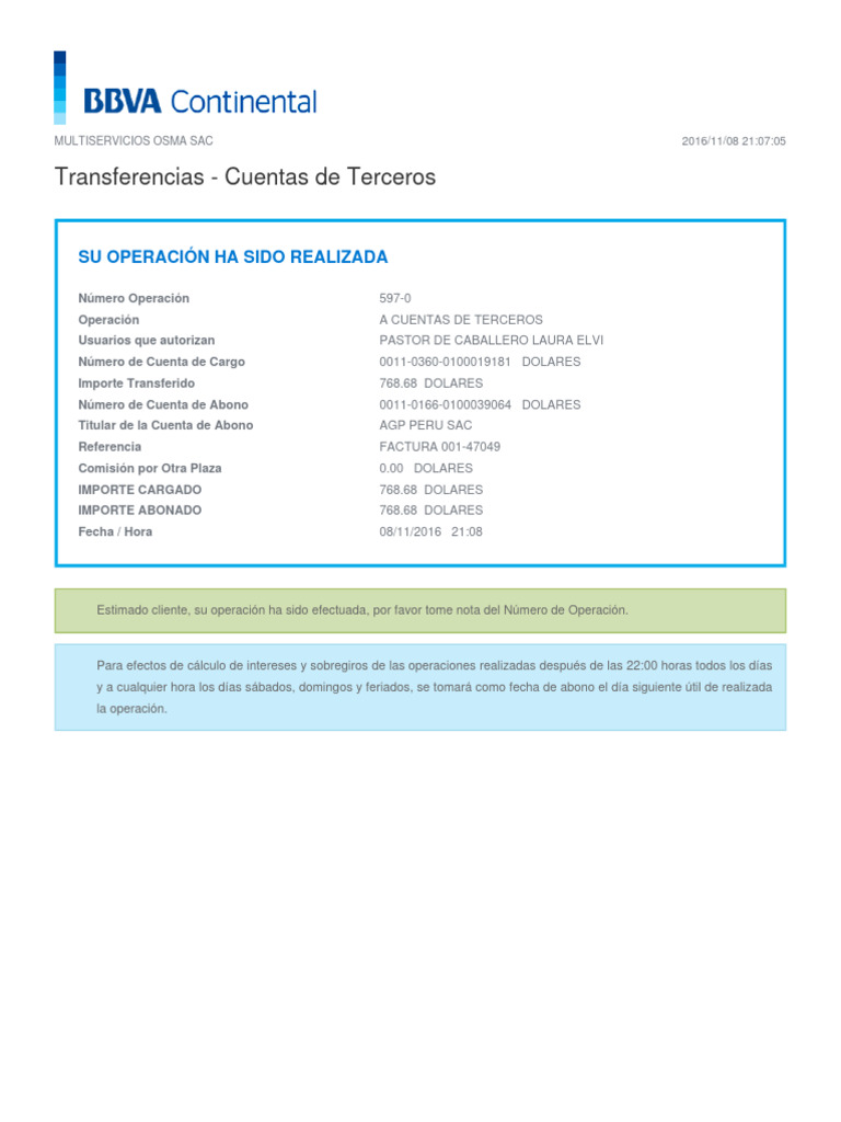 Agp Peru Sac Pago Factura 001-47049 (768.68 Dolares) 08.11.2016 | PDF ...
