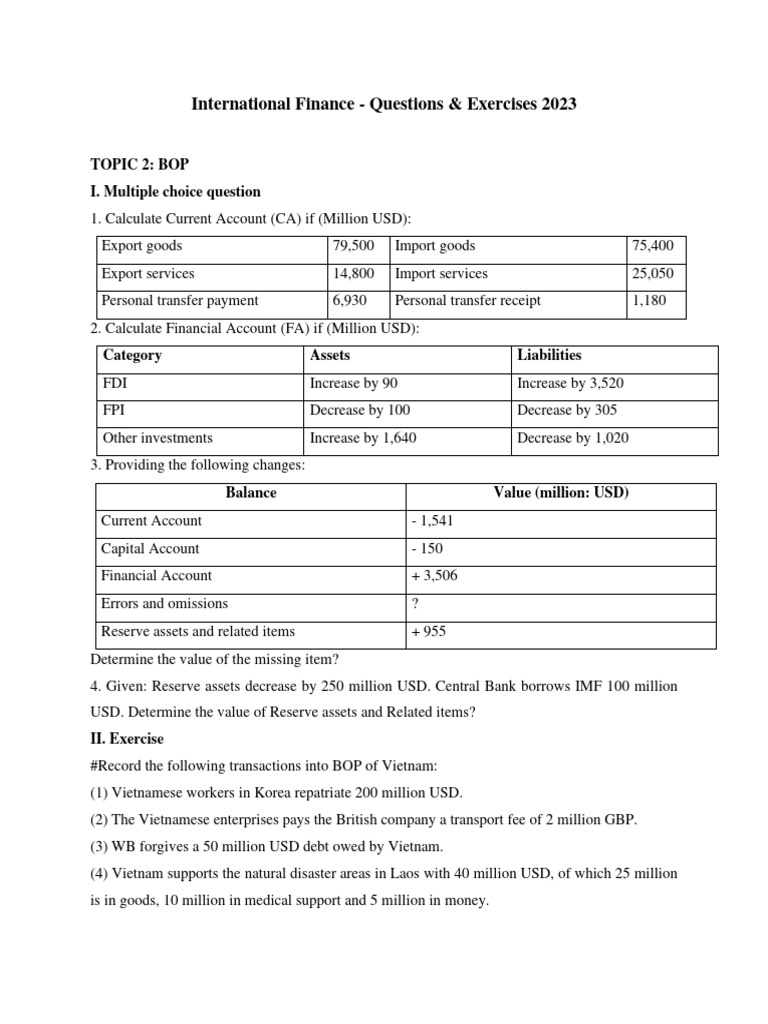 International Finance - Questions Exercises 2023 | PDF | Exchange Rate ...
