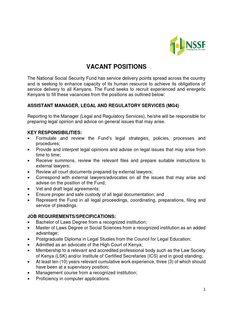 NSSF - Vacant Job Positions - November 2023 | PDF | Public Relations ...