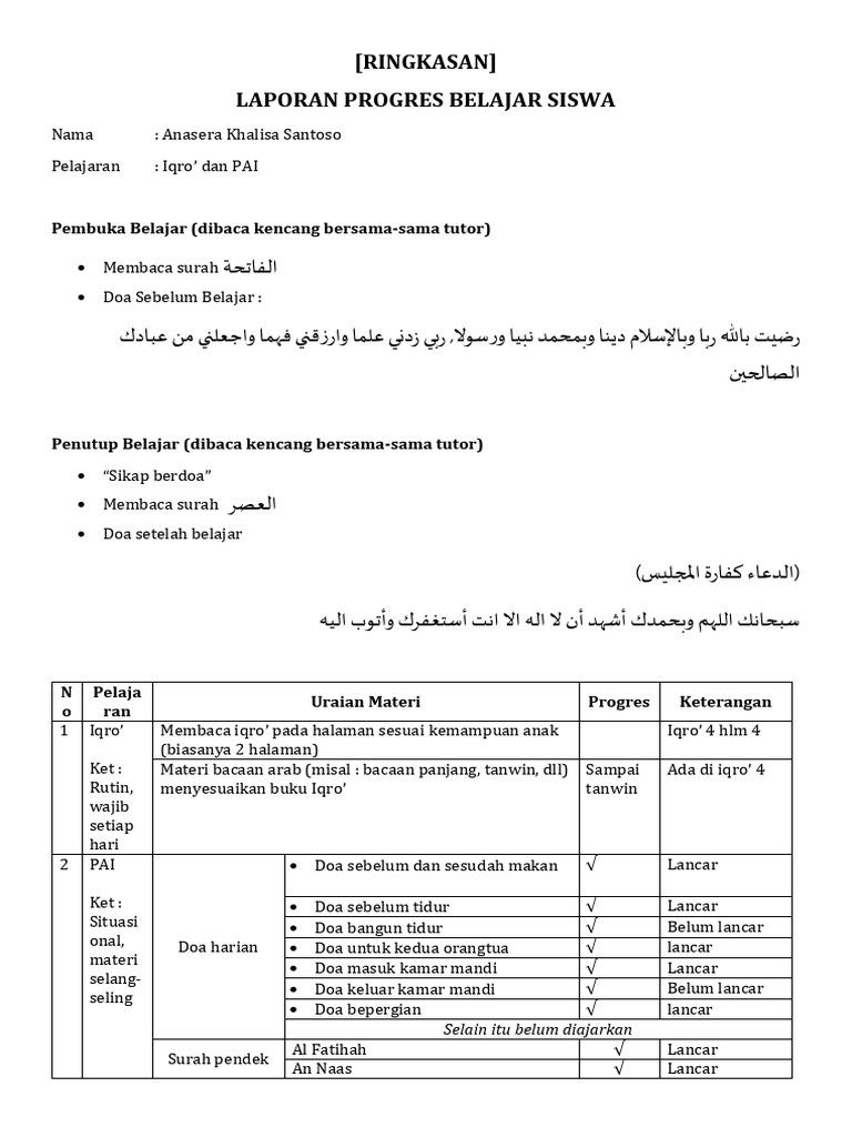 RINGKASAN Laporan Progres | PDF