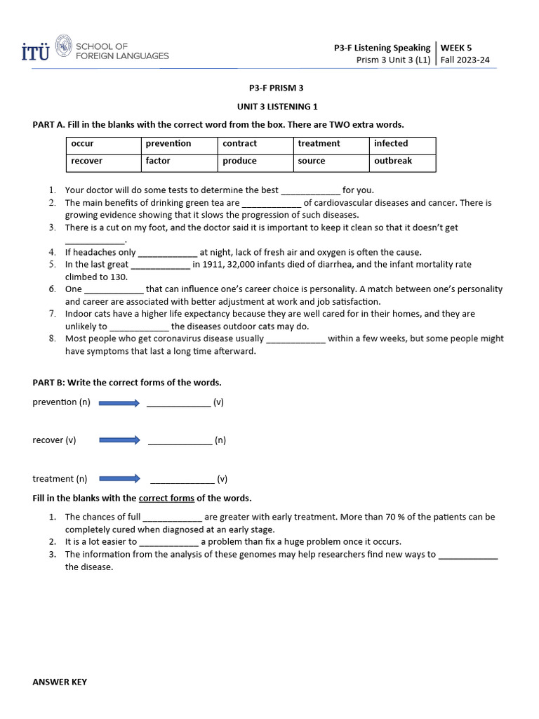P3-F Prism 3 ListeningSpeaking Unit 3 L1 Vocabulary Exercise - Instructor | PDF | Preventive ...