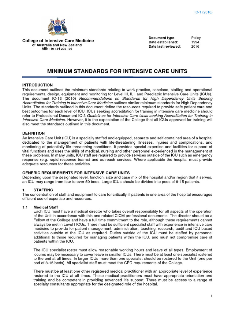 Minimum Standards for ICUs 2016 | PDF | Intensive Care Unit | Intensive ...