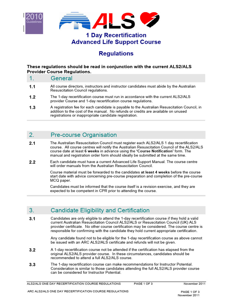 ALS2 One-Day Recertification Guidelines | PDF | Cardiopulmonary ...