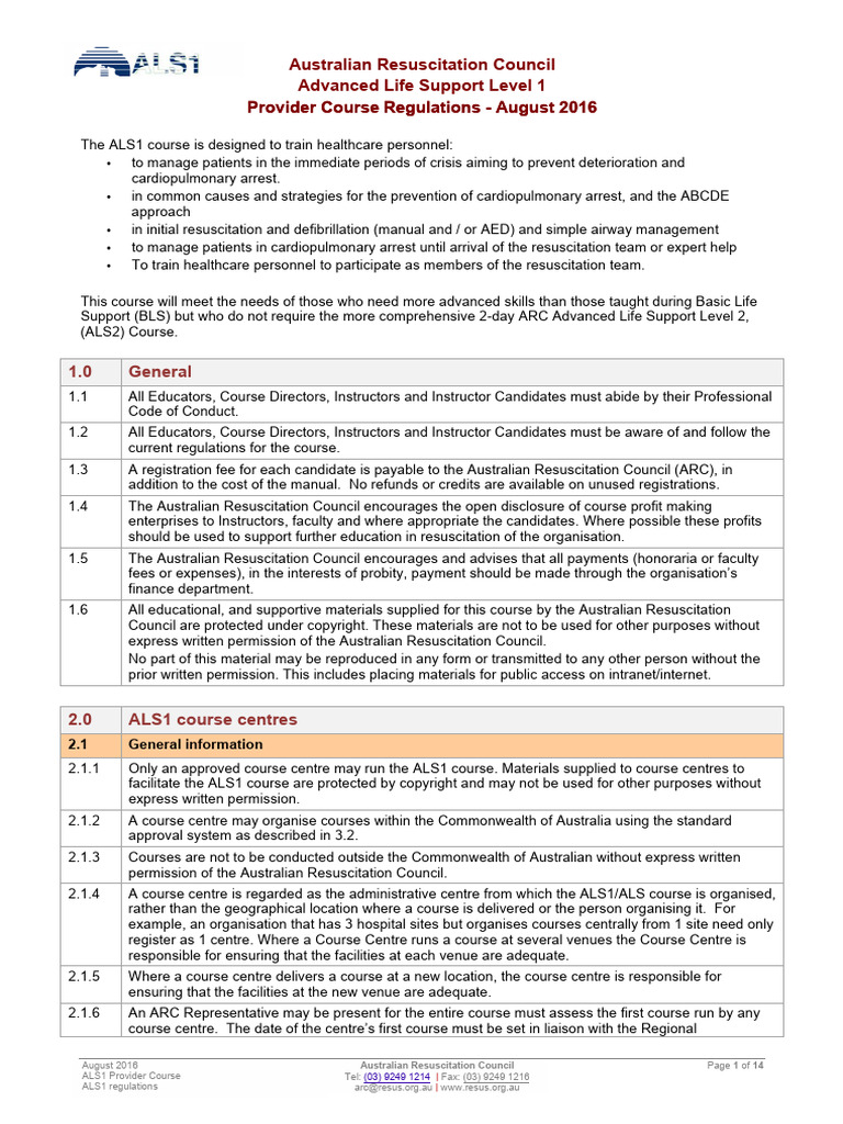 Als1 Regulations Revised Aug 2016 | PDF | Health Care