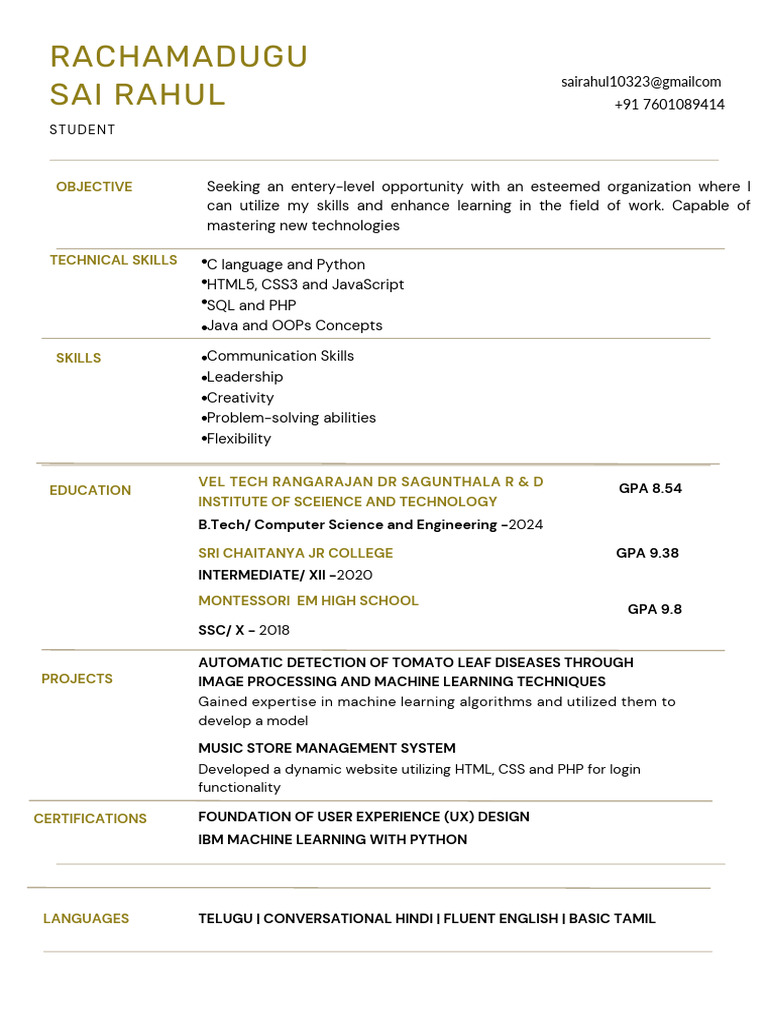 Sai Rahul CV | PDF Sai Rahul CV | PDF
