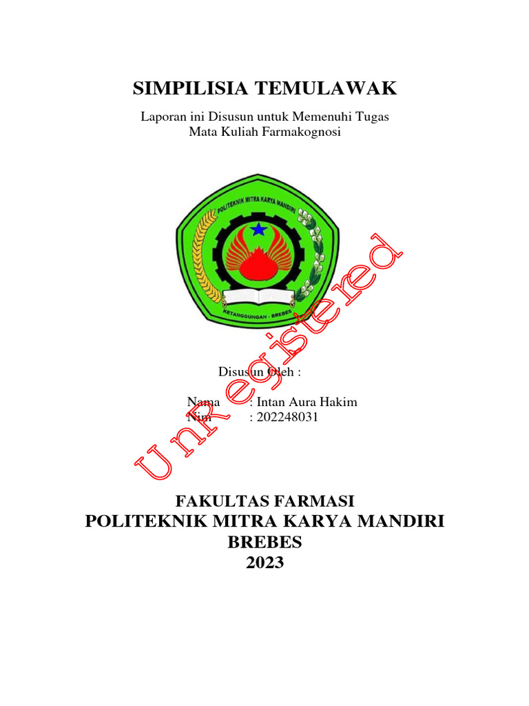 Laporan Simplisia Temulawak | PDF