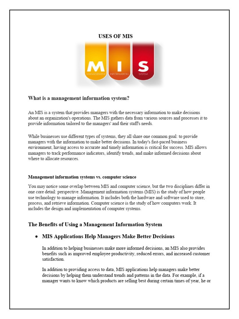 Uses of Mis | PDF | Management Information System | Information System Uses of Mis | PDF | Management Information System | Information System