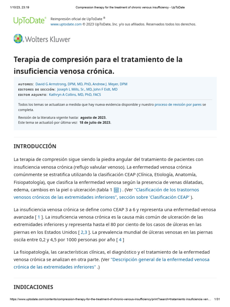 Compression Therapy For The Treatment of Chronic Venous Insufficiency - UpToDate | PDF ...