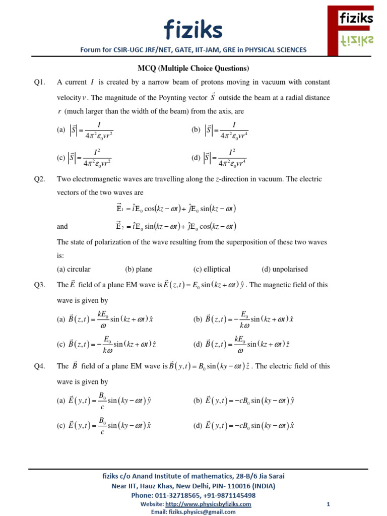 6.electromagnetic waves-MCQ-MSQ-NAT | PDF | Waves | Electromagnetic ...