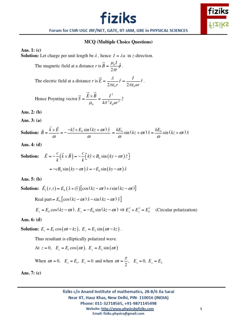 6.electromagnetic waves-MCQ-MSQ-NAT - Solution | PDF | Electrical Engineering | Electrodynamics