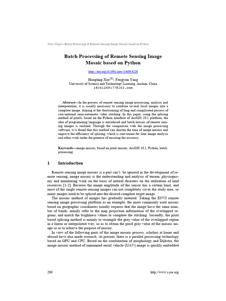 Batch Processing of Remote Sensing Image Mosaic Ba | PDF | Remote ...
